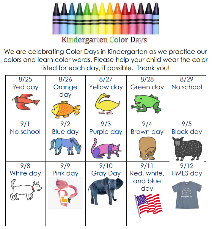 Kindergarten Color Days - Haymarket Elementary School